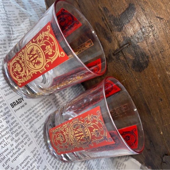 Dining | Mid Century Set Of 2 Red Gold Crown Paneled Fleur De Lis ...